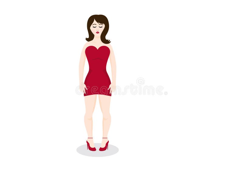 Femme Timide Dans Une Robe Rouge Illustration de Vecteur - Illustration ...