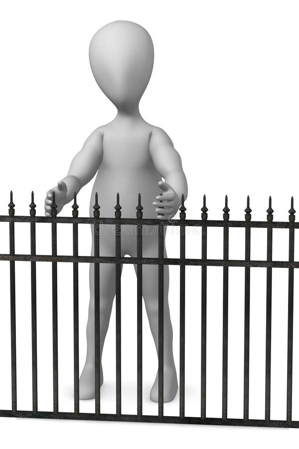 Cartoon Character with Chain Fence (standing Behin Stock Illustration ...