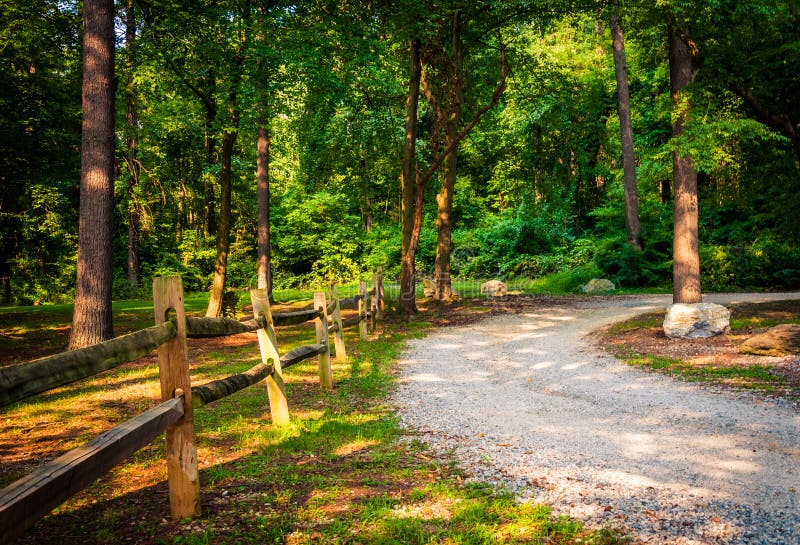 Fence Along a Dirt Road through a Forest in York, Pennsylvania. Stock ...