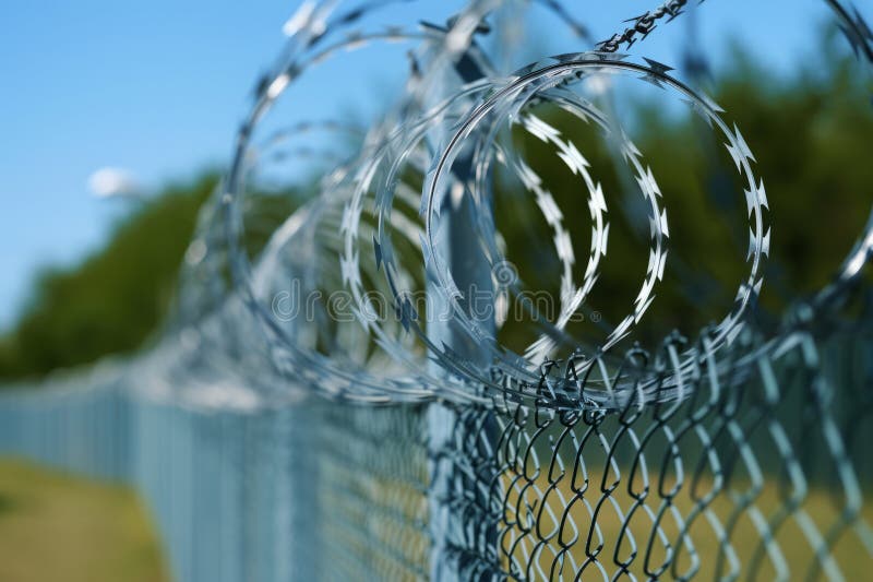 Fence with Barbed Wire at State Border Stock Image - Image of metal ...