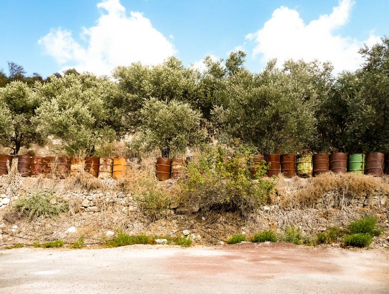 The fence from barrels stock photo. Image of flora, fence - 127573386