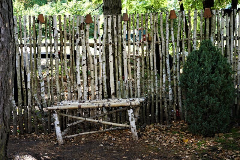 A fence made of birch bark stock image. Image of tree - 56031019