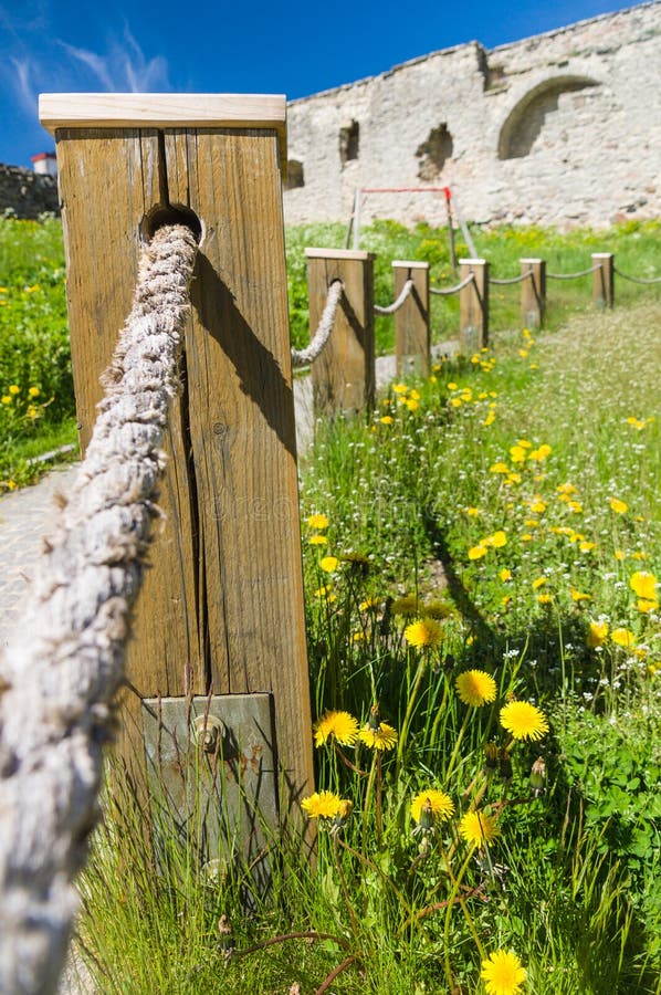 Fence Boundary Rope Barrier in Summer Park Stock Photo - Image of ...