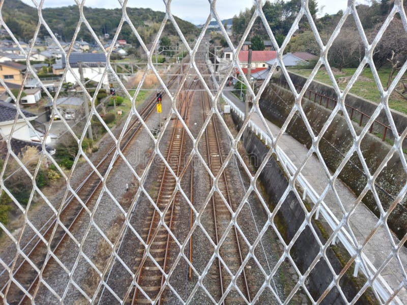 Fence Cage on Bridge Above Railway Nagasaki Japan Stock Photo - Image ...