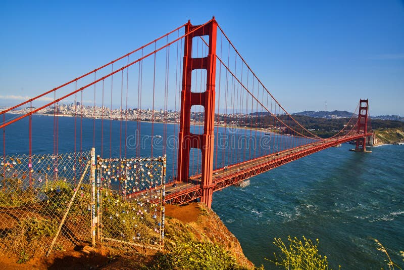Fence Covered in Locks Next To Golden Gate Bridge at Sunset Stock Image ...
