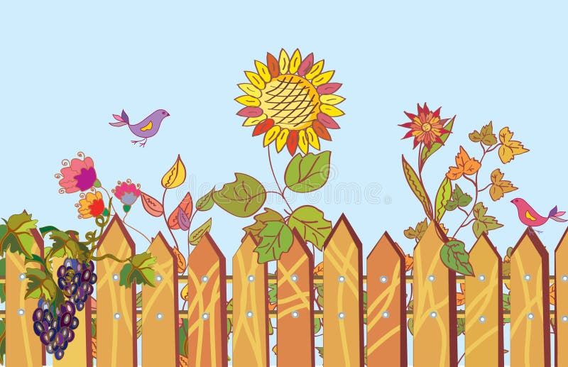 Fence and Flowers Cartoon Border Stock Vector - Illustration of ...