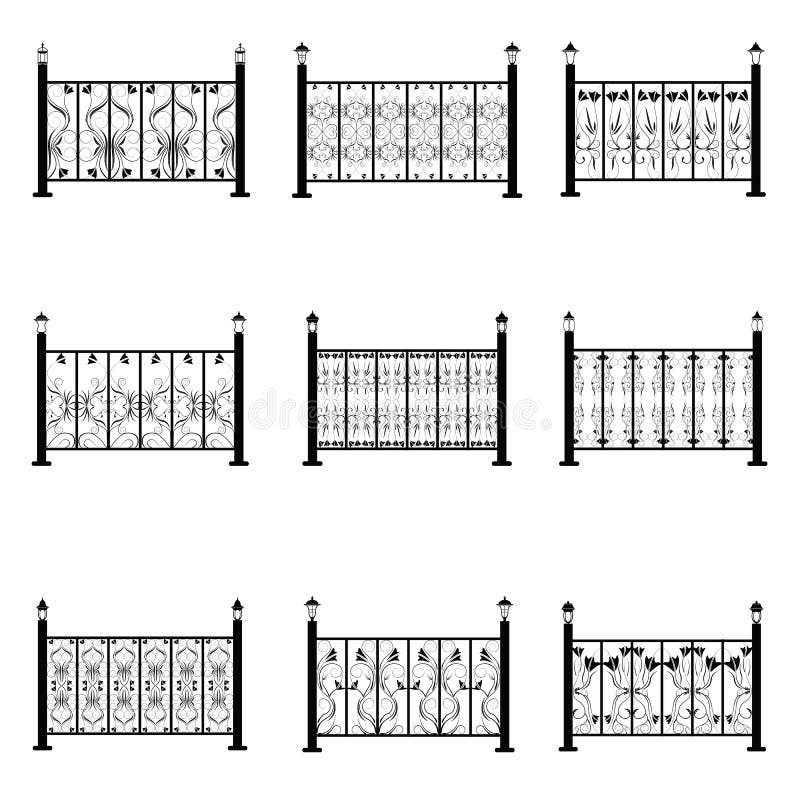 Fence icons set stock illustration. Illustration of iron - 102210008
