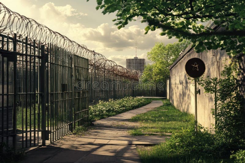 Fence Lines and Pathways Create Contrast in a Deserted Prison Yard at ...