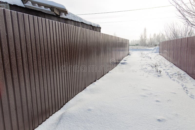 Fence Made of Metal in Snow in Winter Stock Photo - Image of cold ...