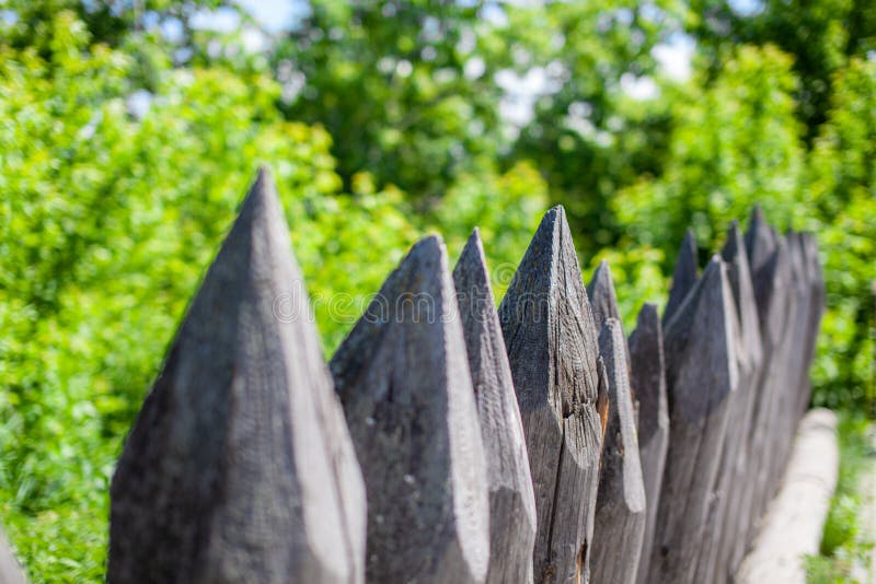 Fence Made from Sharp Wooden Stakes. Close-up on Fence Stock Image ...