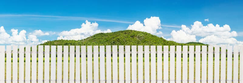 Fence and Panorama Mountain View Stock Photo - Image of fence, barrier ...