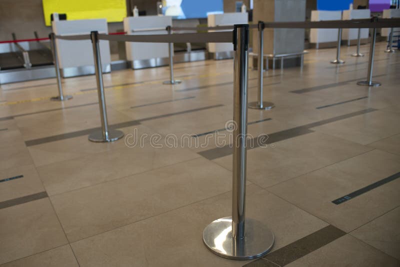 Fence Rack with Pulling Tape at the Airport. Stock Image - Image of ...