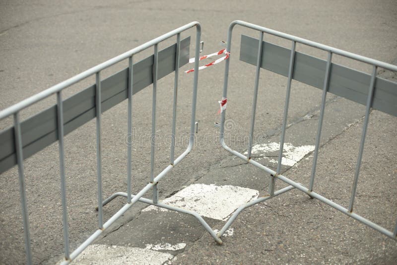 Fence on Road. Fenced Place. Pit on Road Behind Fence Stock Image ...