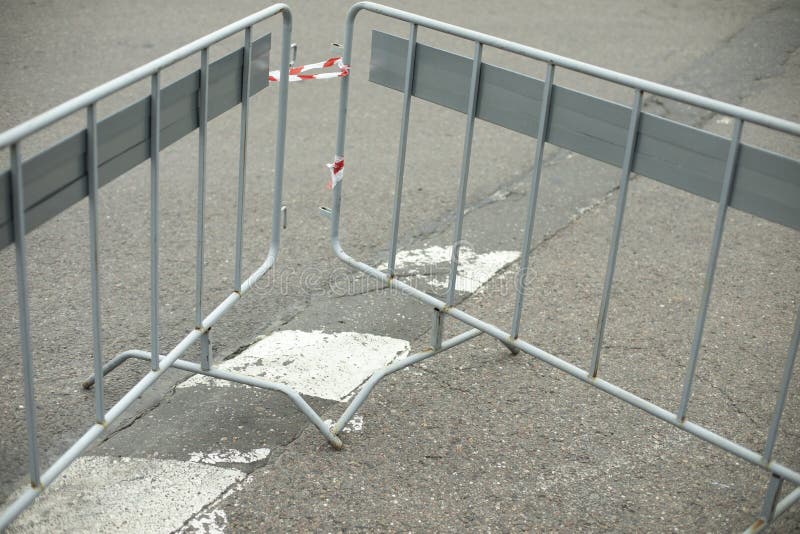 Fence on Road. Fenced Place. Pit on Road Behind Fence Stock Image ...