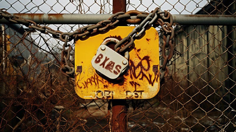 Fence rusty yellow sign stock illustration. Illustration of sign ...