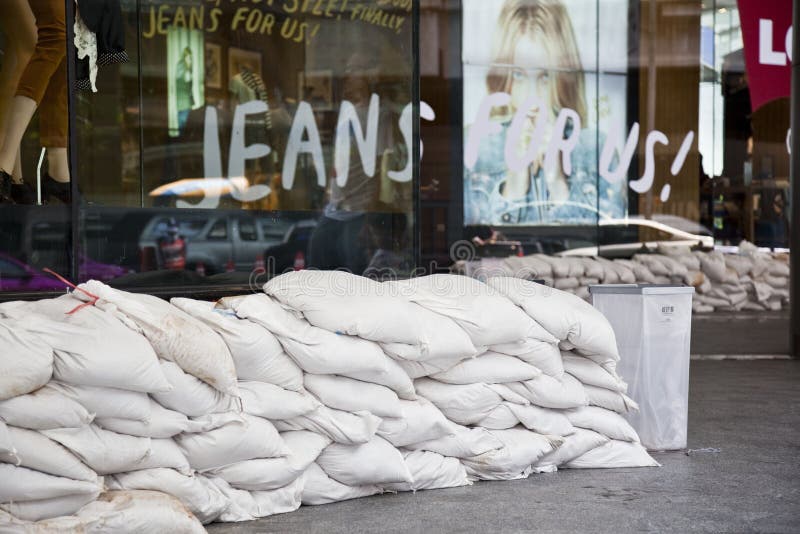 Fence of Sand Bags on the Streets of Bangkok Editorial Photo - Image of ...