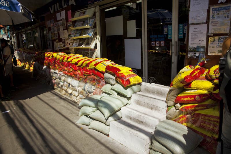 Fence of Sand Bags on the Streets of Bangkok Editorial Image - Image of ...