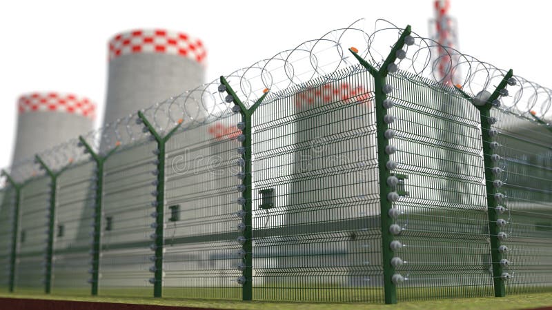 Fence Security Object Nuclear Power Plant with Power of Detention. 3d ...
