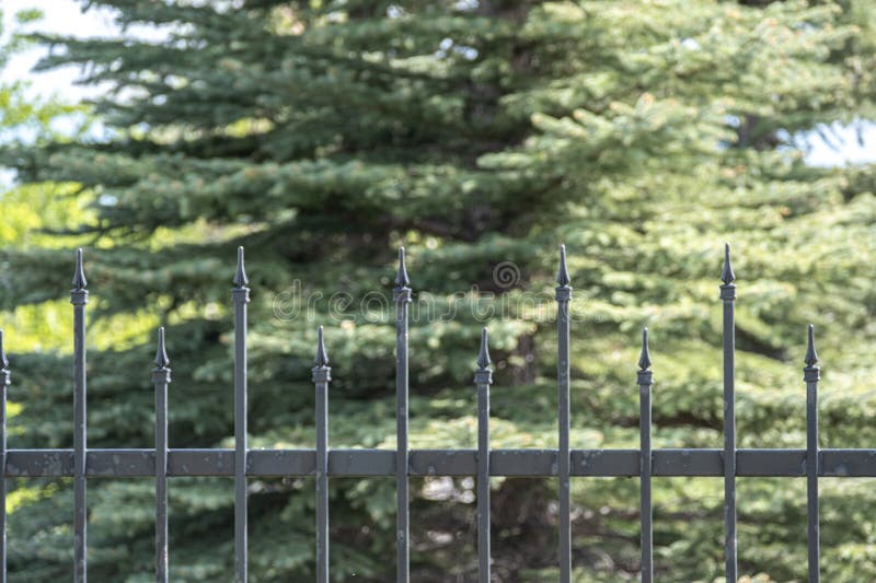 Fence Spikes with a Garden Park Behind Stock Image - Image of elegance ...
