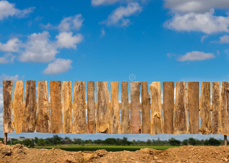 Fence from Tree Bark To Sky Clouds Stock Photo - Image of farming ...