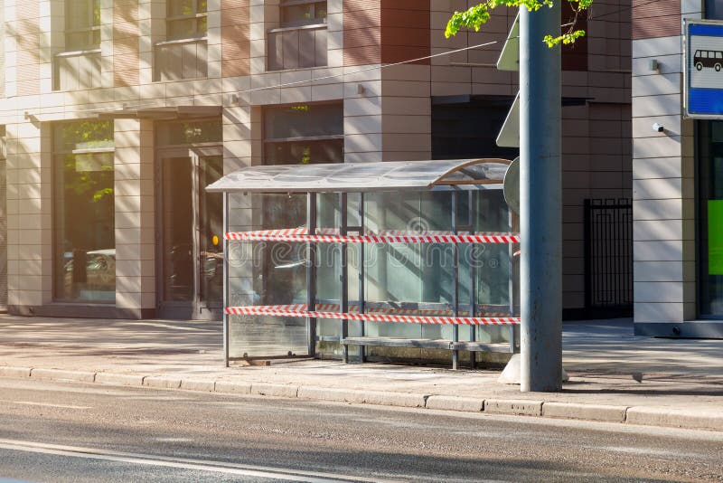 Fence Warning Tape at a Bus Stop Stock Image - Image of roadside ...