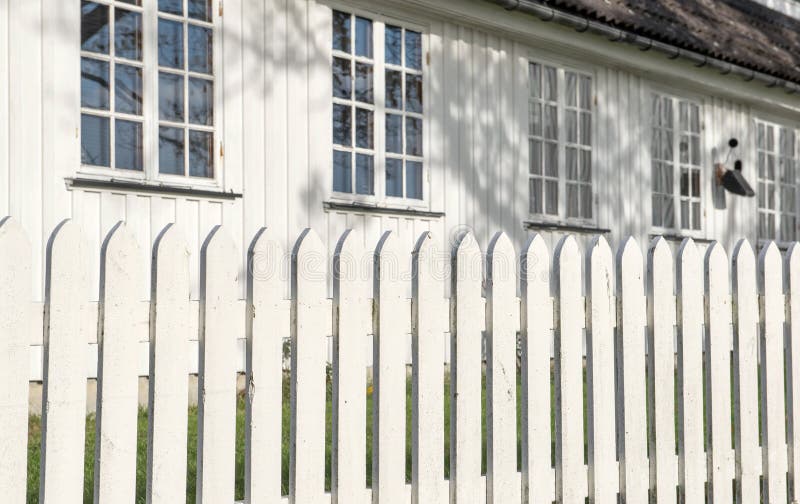 Fence of a White Wooden Garden in Front of Windows Stock Photo - Image ...