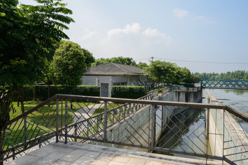 Fenced Bridge Over by-pass Canal in River Stock Image - Image of ...