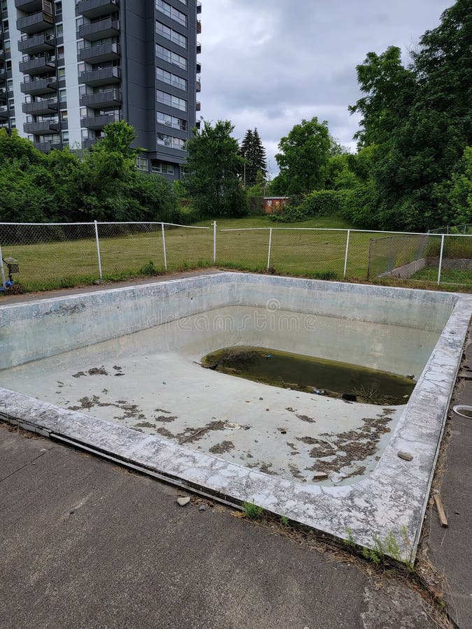 A Fenced Off Derelict Abandoned in Ground Pool Stock Image - Image of ...