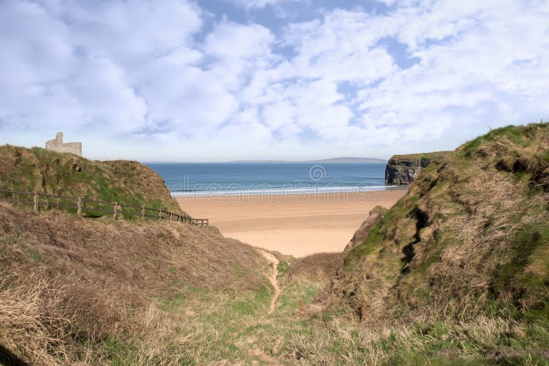 Fenced Path To Ballybunion Castle and Beach Stock Photo - Image of blue ...