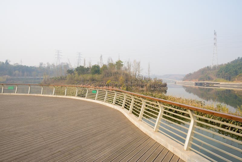 Fenced and Planked River Shore at Sunny Winter Noon Stock Photo - Image ...
