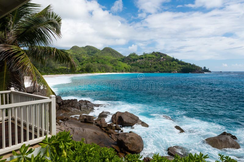 Fenced Terrace with Ocean View with Waves Stock Image - Image of ...