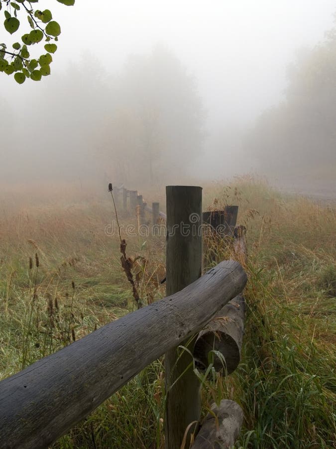 Fenceline in fog stock image. Image of clouds, mist, fence - 1262909