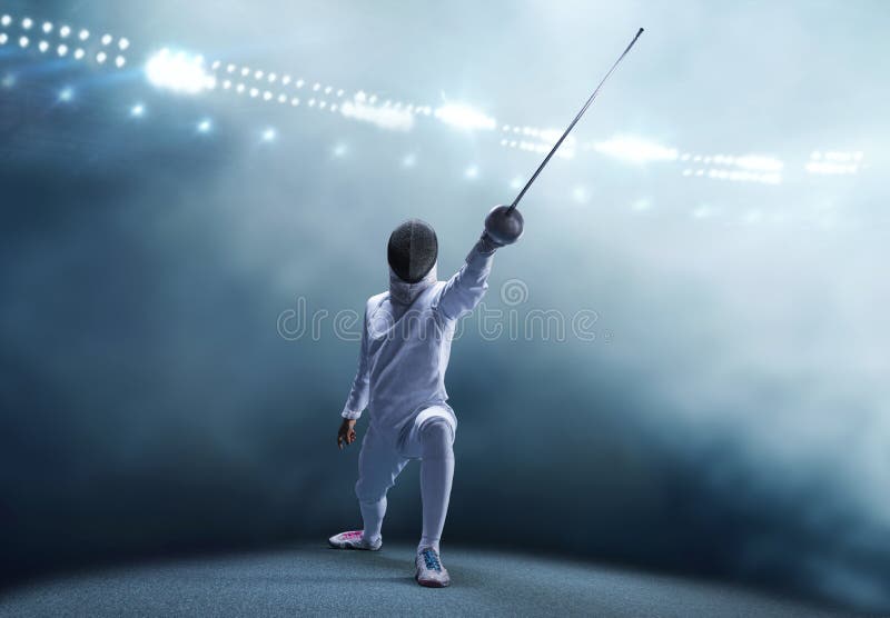 The Fencer Moves Forward with a Sword in His Hand. Sport Concept Stock ...