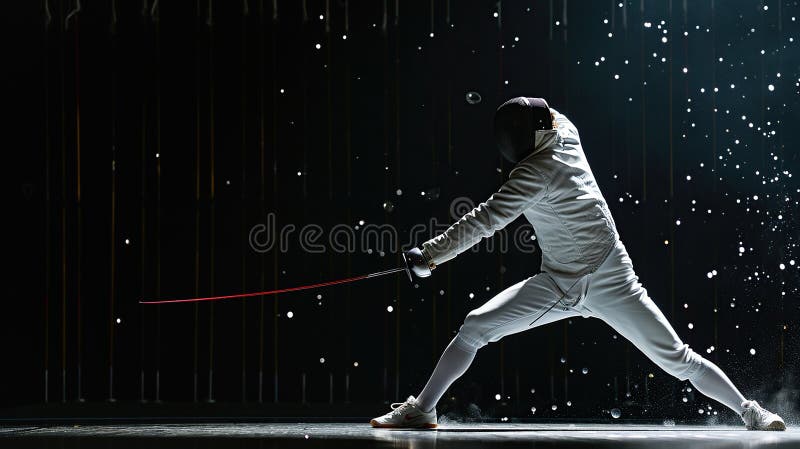 A Fencer in Protective Equipment Stands in Competition Stance with Foil ...