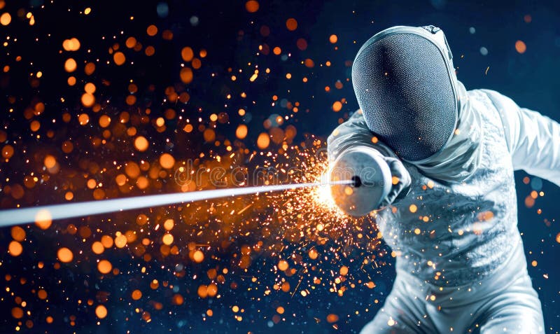 An Intense Fencing Match is Captured with Sparks Flying, Showcasing the ...