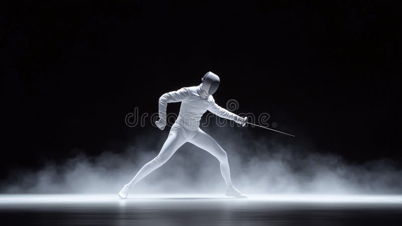 Fencer Striking Pose in Dramatic Lighting. Athletic Performance Stock ...