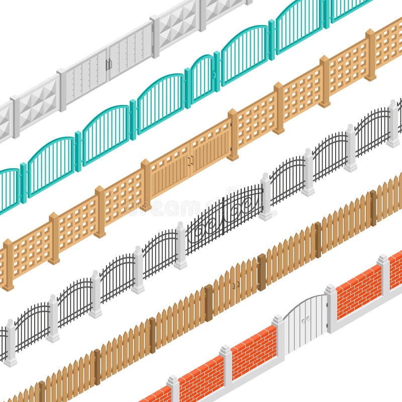 Fences and Gate Isometric Elements Stock Vector - Illustration of ...