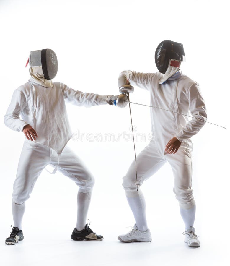 Fencing Athlete Wins the Competition Isolated in White Background Stock ...