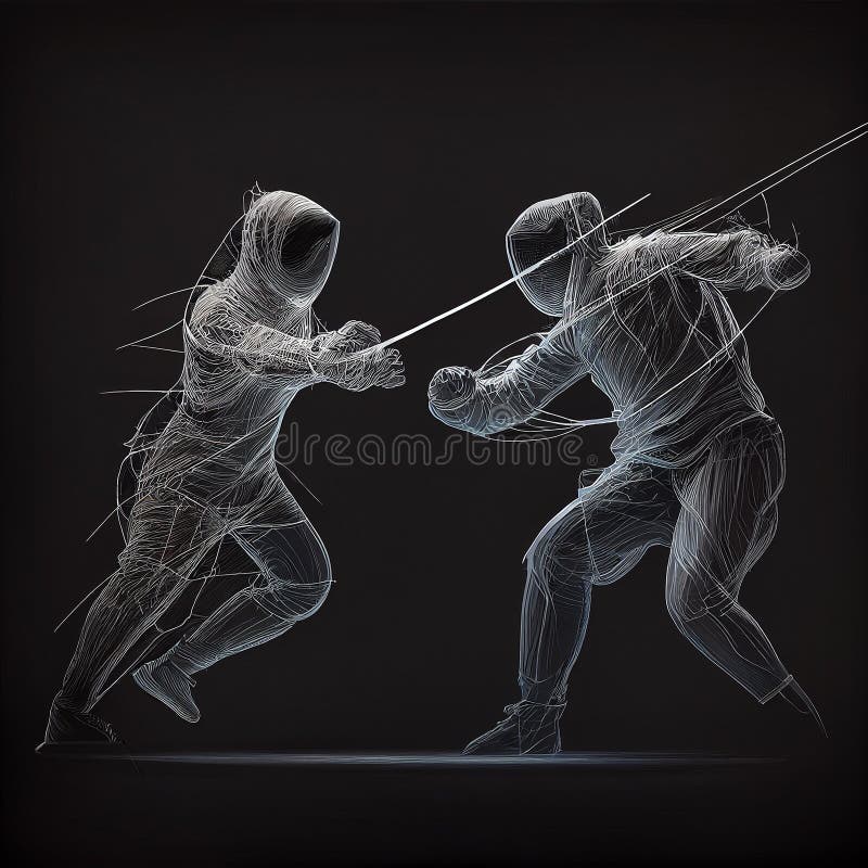 Fencing Illustrations Showcasing the Dynamic Movements of the Fighting ...