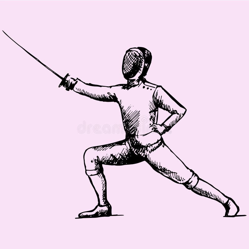 Fencer. Man Wearing Fencing Suit Practicing with Sword. Sports Arena ...