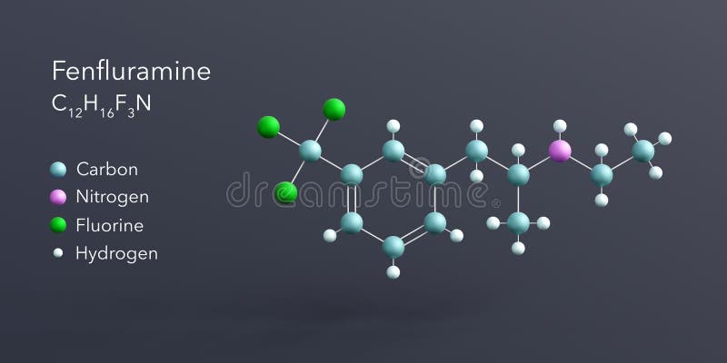 Fenfluramine Molecule 3d Rendering, Flat Molecular Structure with ...