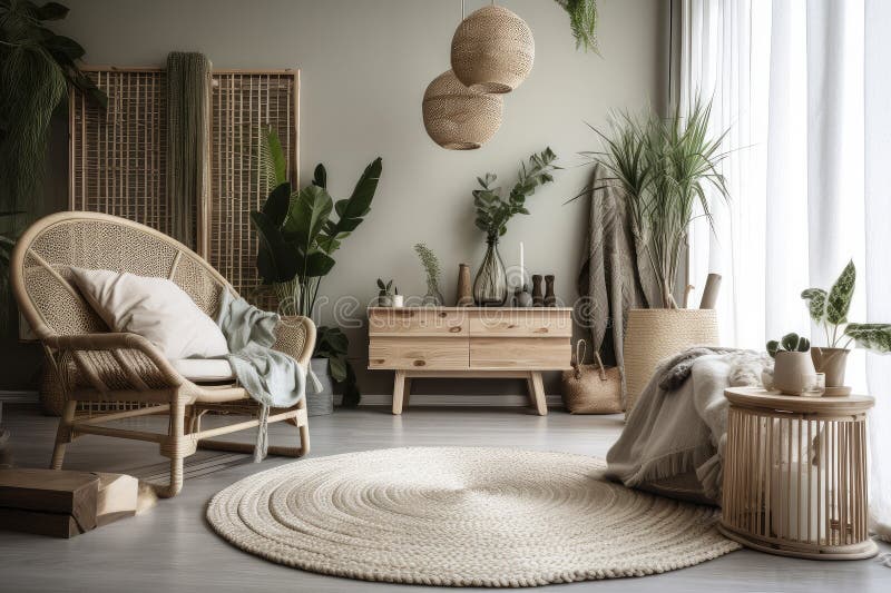Feng Shui-inspired Room with Natural Elements and Textures Stock ...