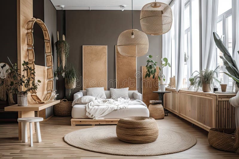 Feng Shui-inspired Room with Natural Elements and Textures Stock ...