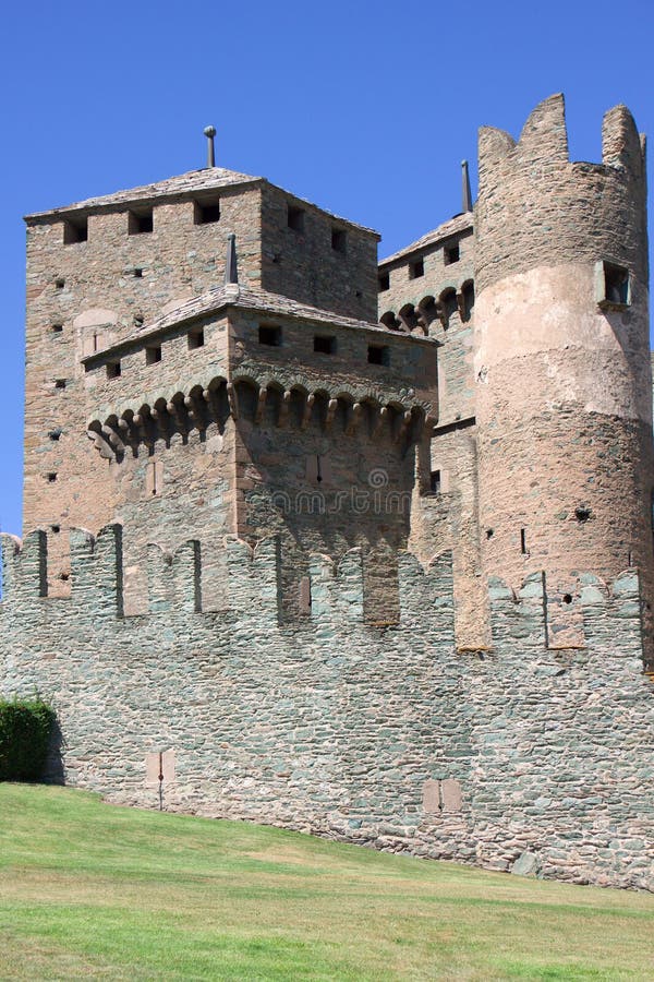 Fenis Castle - Aosta - Italy Stock Photo - Image of cloud, battlements ...