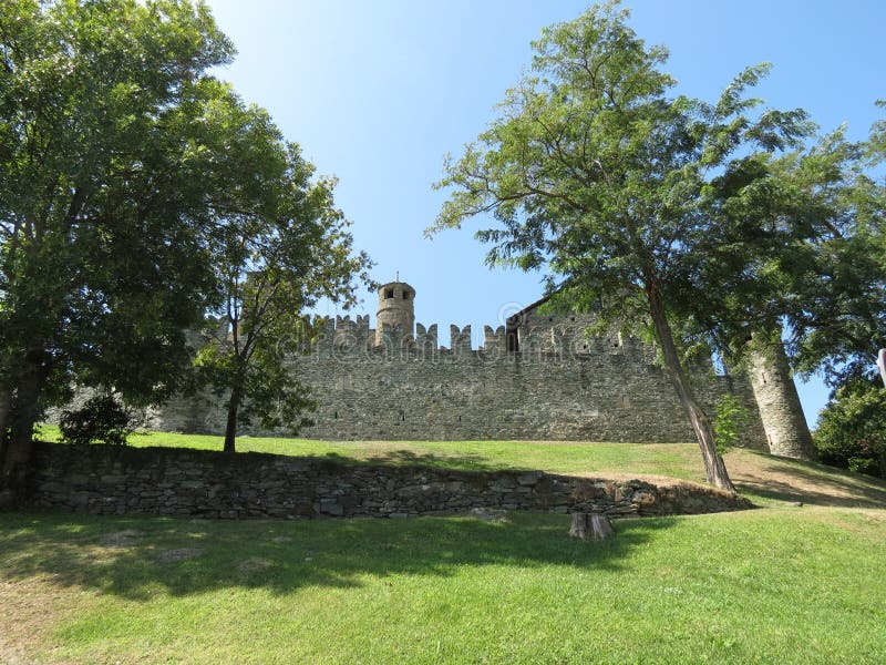 Fenis Medieval Castle in Fenis Stock Photo - Image of military, rock ...