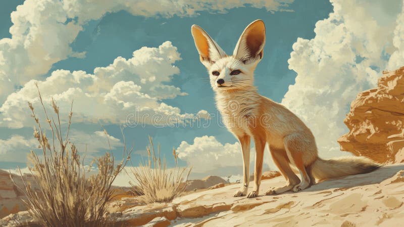 Fennec Fox in Desert Landscape Under a Bright Sky Stock Illustration ...