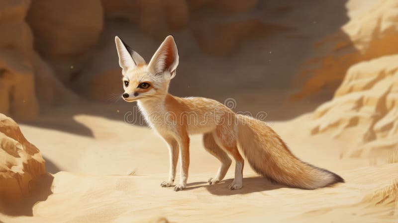 Fennec Fox in Desert Sand Dune Stock Illustration - Illustration of ...