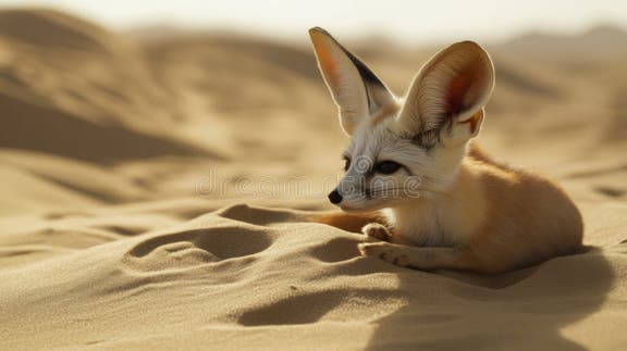 Fennec Fox in Desert Sand Dune at Sunset Stock Illustration ...