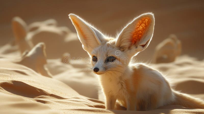 Fennec Fox in Desert Sand Dunes at Sunrise Stock Illustration ...