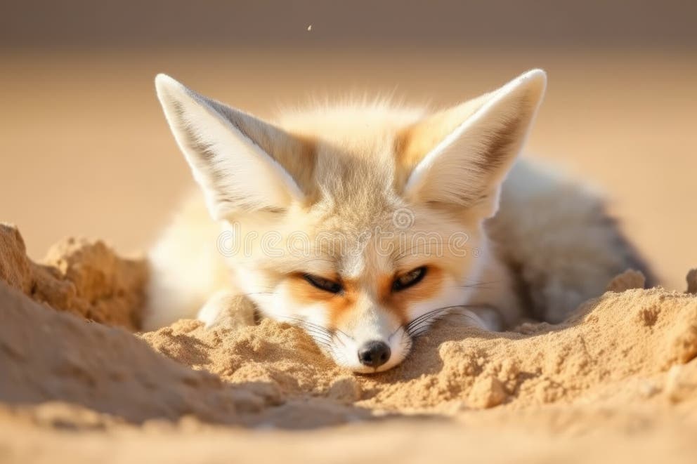 A Fennec Fox Digging in the Desert Sand Stock Photo - Image of small ...